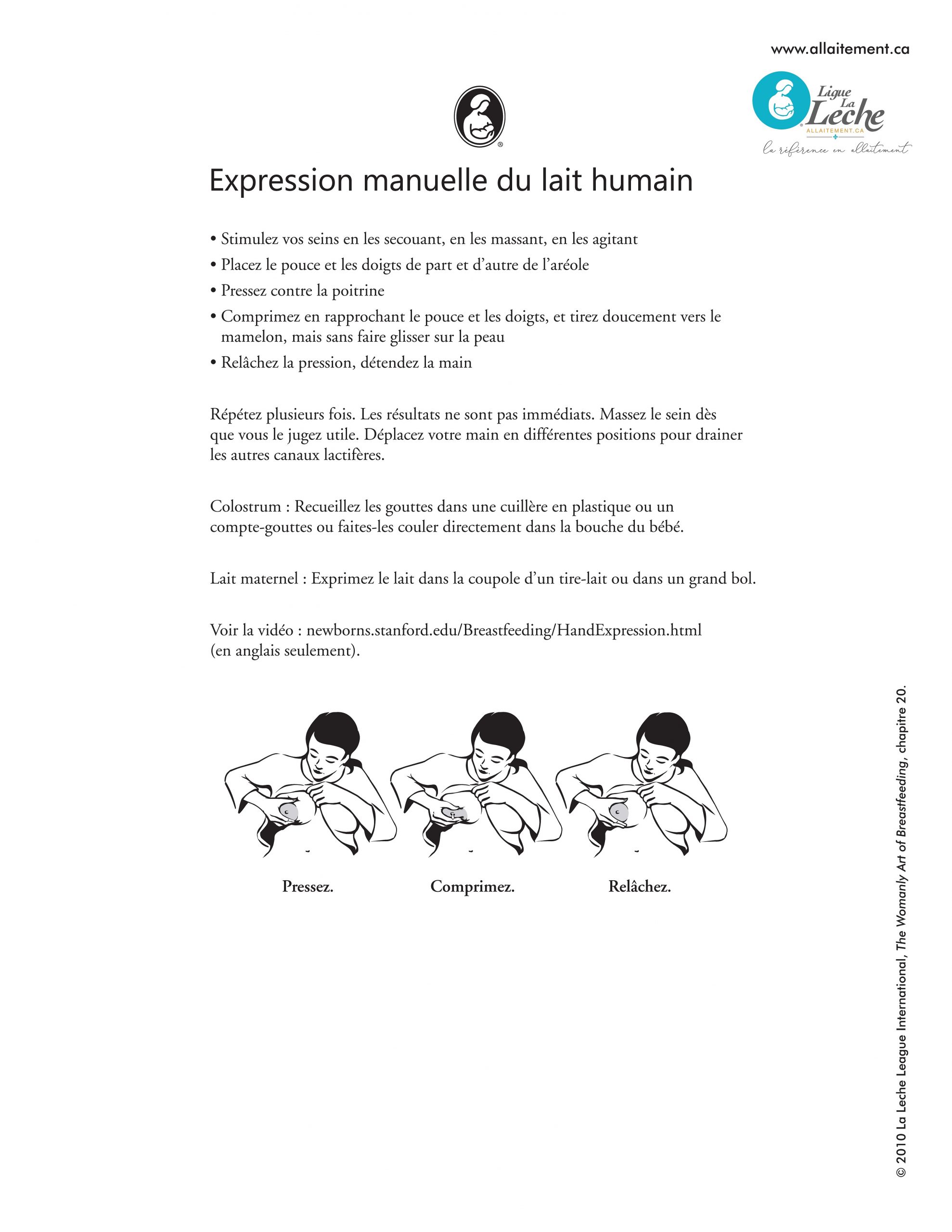 L'expression manuelle du lait humain - Ligue La Leche : Ligue La Leche